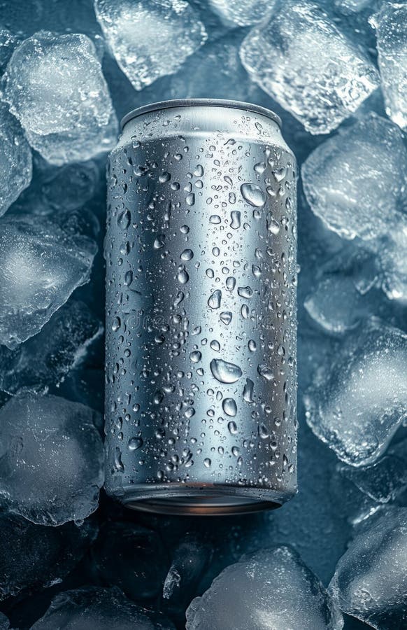 Silver Can of Energy Drink on Ice Cubes Stock Image - Image of fresh ...
