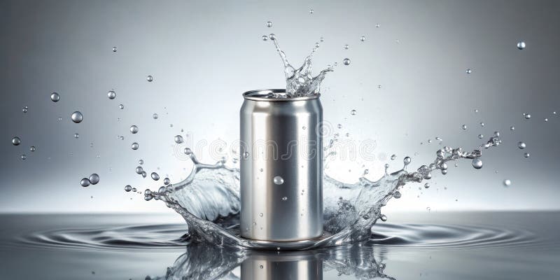 Silver Can Splash Water Drop Impact Composition Stock Illustration ...