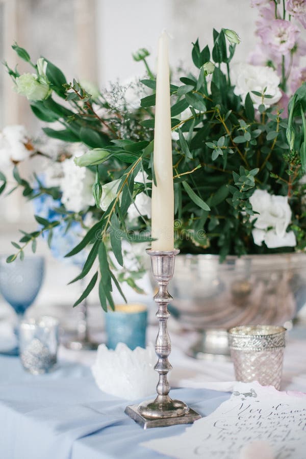 Silver Candlestick As Element of Festive Table Wedding Decorations ...