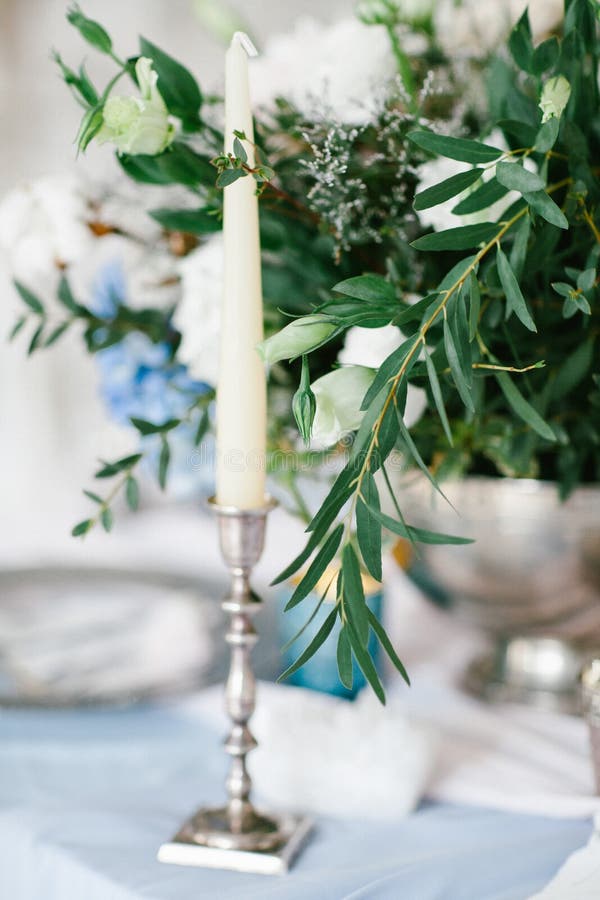 Silver Candlestick As Element of Festive Table Wedding Decorations ...
