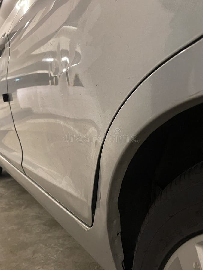 Severely Dented Silver Car Door after an Accident Stock Image - Image ...