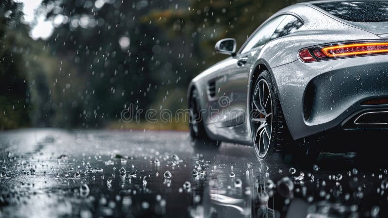 Silver Car with Rain Droplets in Scenic Countryside, Serene Reflections ...