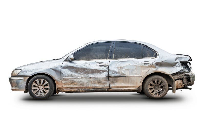 A Silver Car with Significant Damage from an Accident or Crash Scene ...
