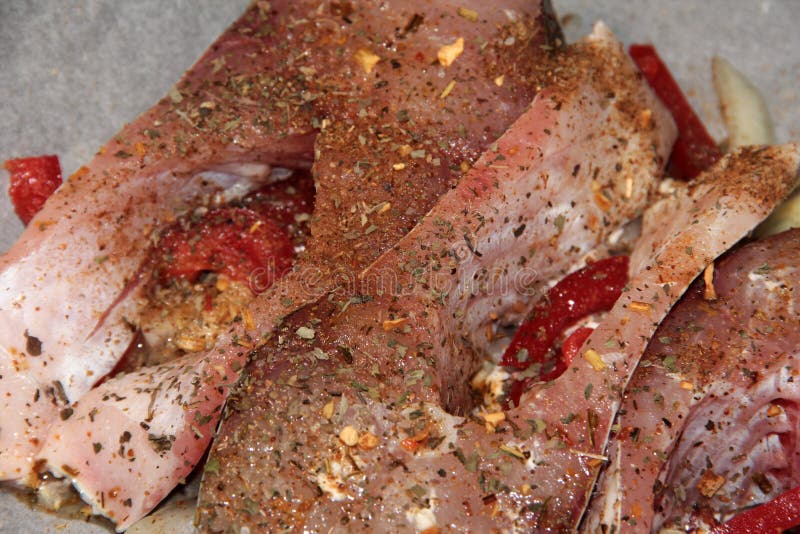 Silver Carp Fish Fillet with Spices and Red Pepper Stock Photo - Image ...