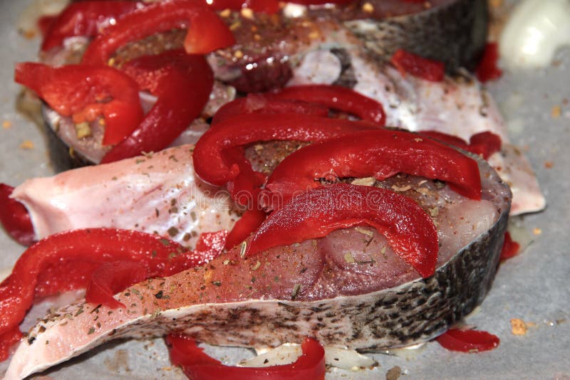 Silver Carp Fish Fillet with Spices and Red Pepper Stock Photo - Image ...
