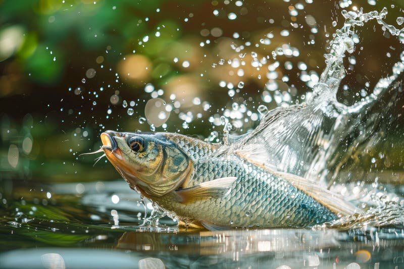 Silver Carp Fish Jump Out of Water, Close Up Stock Illustration ...