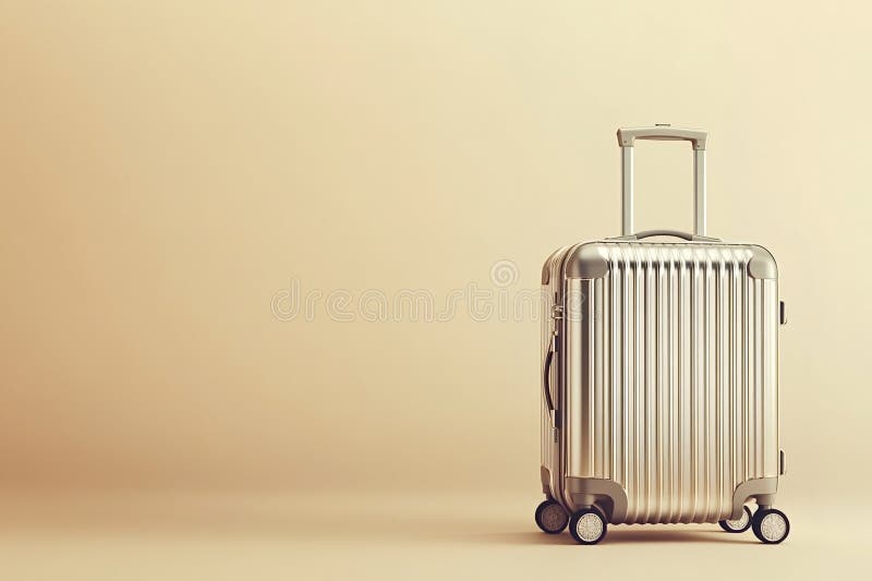 Silver Carry-on Suitcase Standing on Beige Background Symbolizing ...