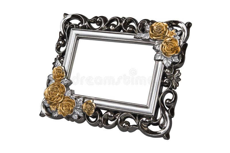 Silver Carved Picture Frame with Rose Decor Stock Photo - Image of ...