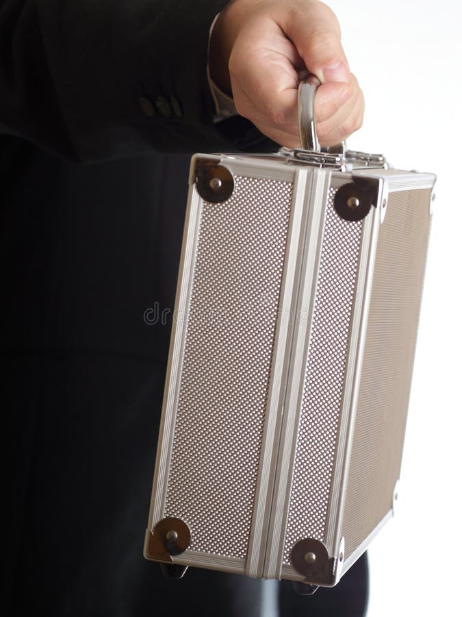Silver case in hand stock photo. Image of guard, metal - 16488746