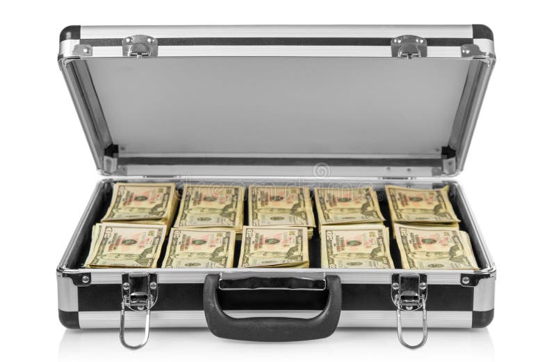 Black Leather Briefcase Packed with Money Stock Image - Image of ...
