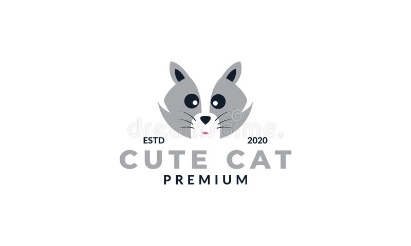 Silver Cat Face Head Cute Logo Design Cartoon Icon Stock Vector ...