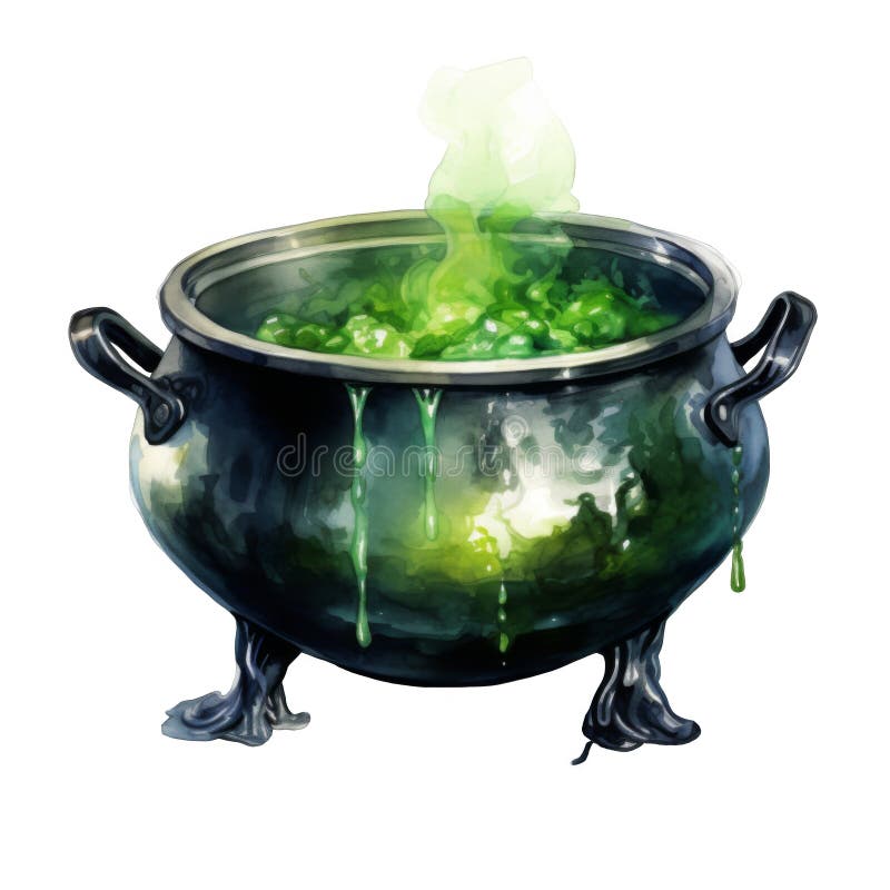 A Silver Cauldron with Bubbling Green Potion Stock Photo - Illustration ...
