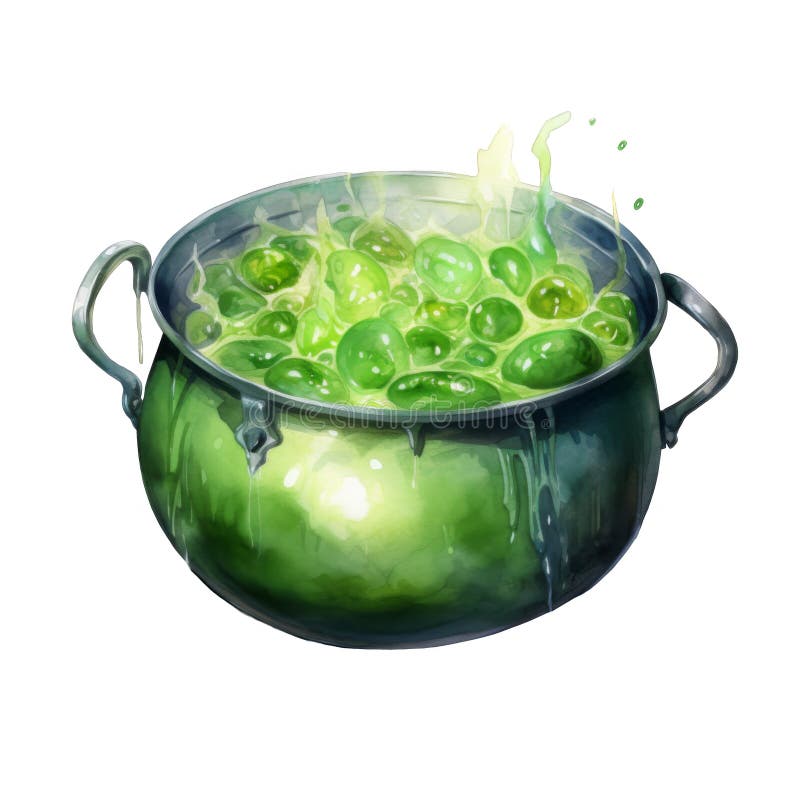 A Silver Cauldron Filled with Glowing Green Liquid Stock Image ...