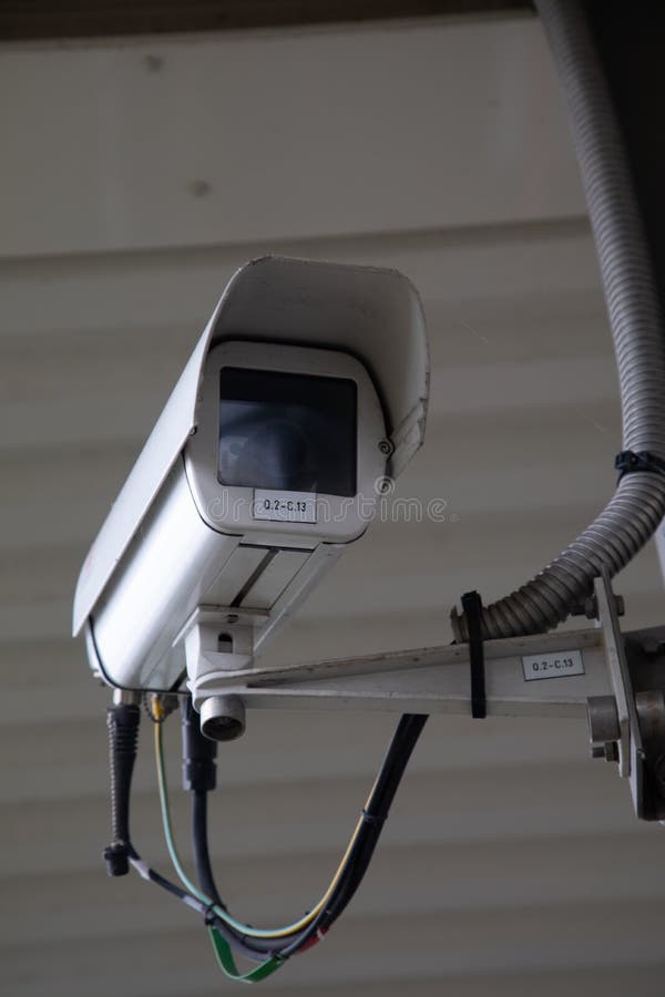 Silver CCTV Camera. Protection Security System Watching People Stock ...