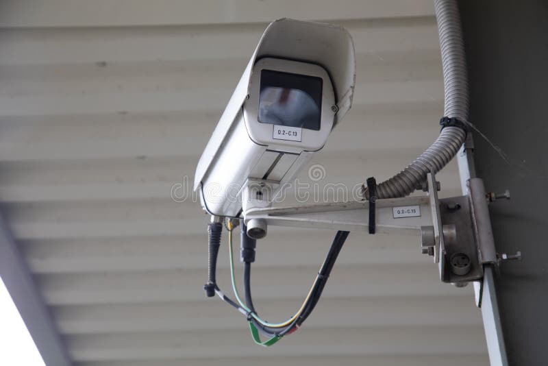 Silver CCTV Camera. Protection Security System Watching People Stock ...
