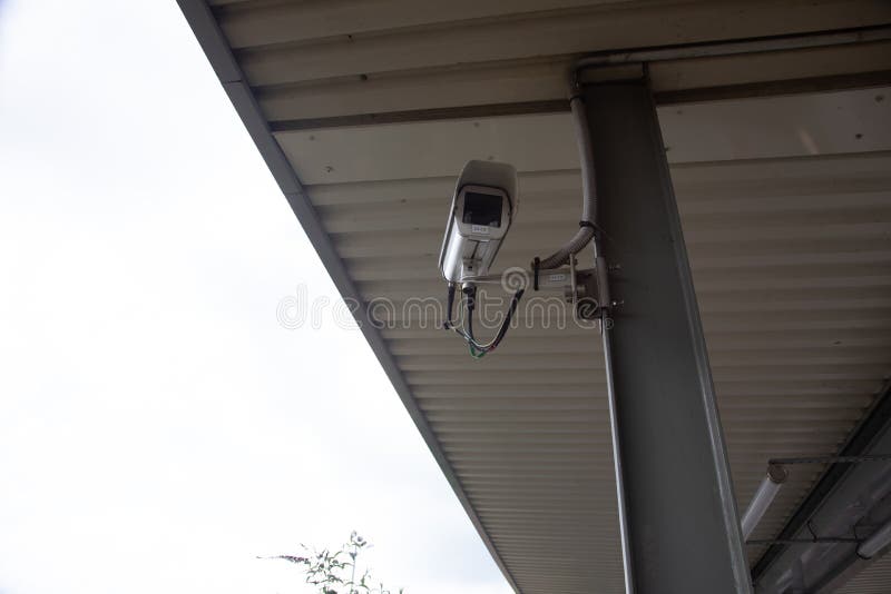 Silver CCTV Camera. Protection Security System Watching People Stock ...