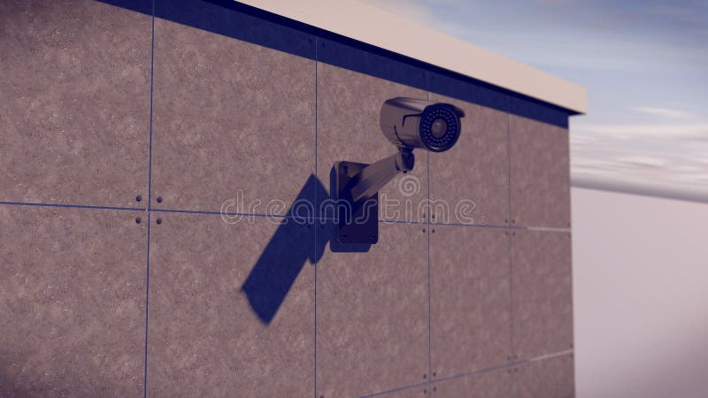 Silver CCTV Camera on the Wall Stock Illustration - Illustration of ...