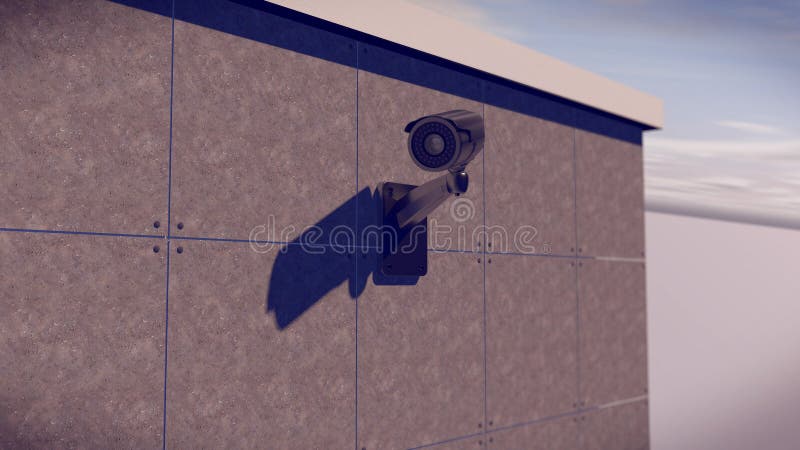 Silver CCTV Camera on the Wall Stock Illustration - Illustration of ...