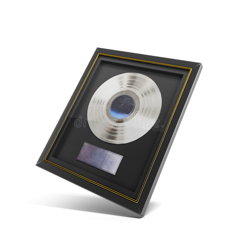Silver CD Prize with Label in Frame on Wall 3d Render Stock ...