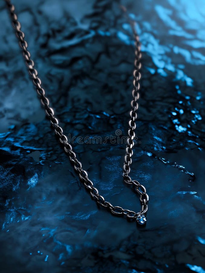 A Silver Chain with a Blue Diamond on a Blue Background Stock Image ...