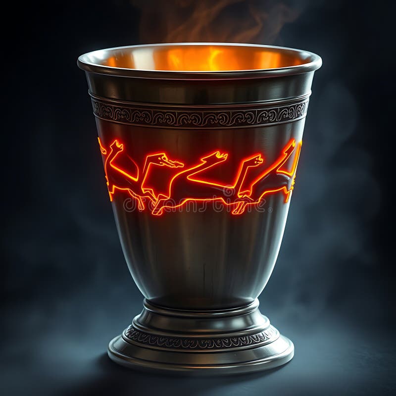 A Silver Chalice with Glowing Runes Etched Along the Rim Stock ...