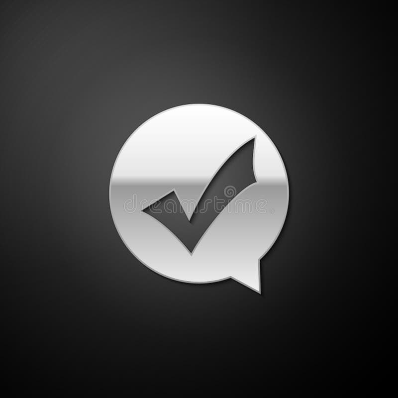 Silver Check Mark in Circle Icon Isolated on Black Background. Choice ...