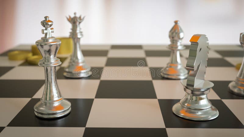 The Silver Chess on Board for Business or Board Game Concept 3d ...