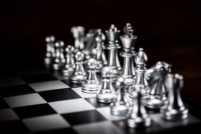 Silver Chess Pieces on a Chessboard, Business Strategy Concept Stock ...