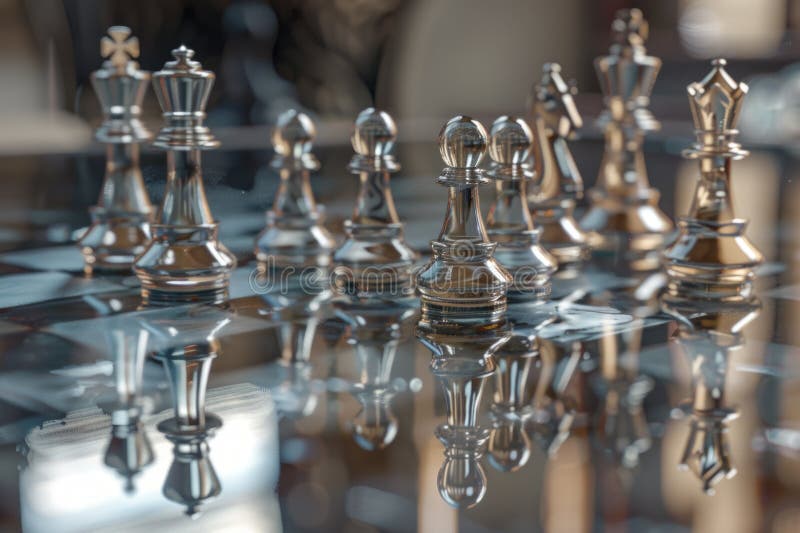 Chess Pieces Reflected from a Shiny Mirror Board Stock Photo - Image of ...