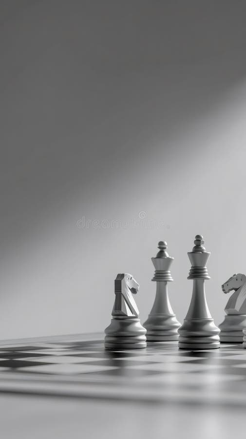 Silver Chess Pieces Standing on Board in Bright Light Stock Photo ...