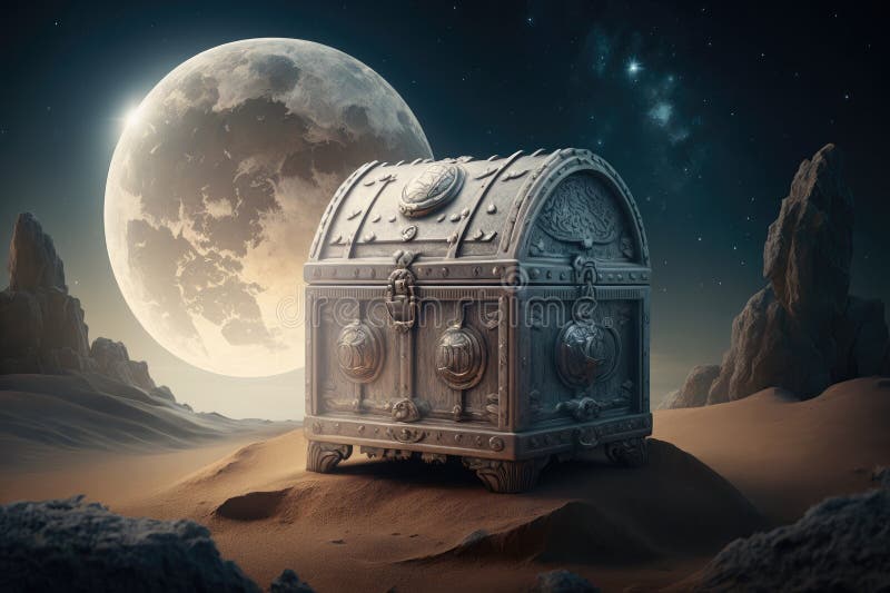 Chest on the Moon Isolated on White Background Stock Illustration ...