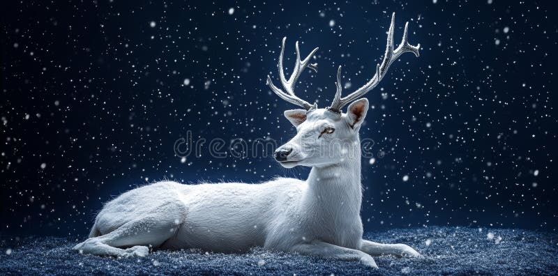 A Silver Christmas Deer Against a Sparkling Blue Enchanted Backdrop ...