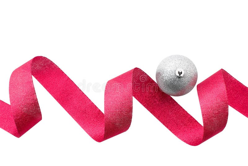 Silver Christmas Glass Ball and Red Ribbon Stock Photo - Image of ball ...