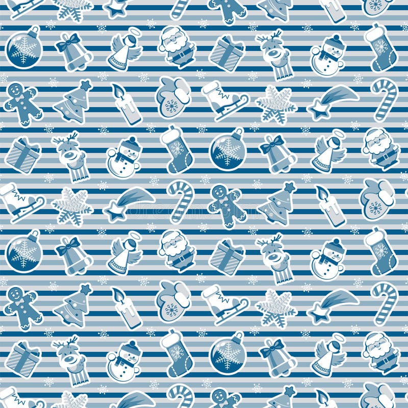 Silver Christmas Seamless Pattern. Funny Cartoon Characters and Holiday ...