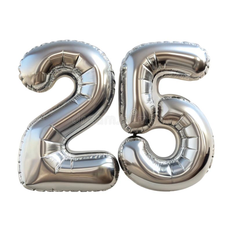 Silver Chrome Balloon Number 2025 Isolated on White Background Stock ...
