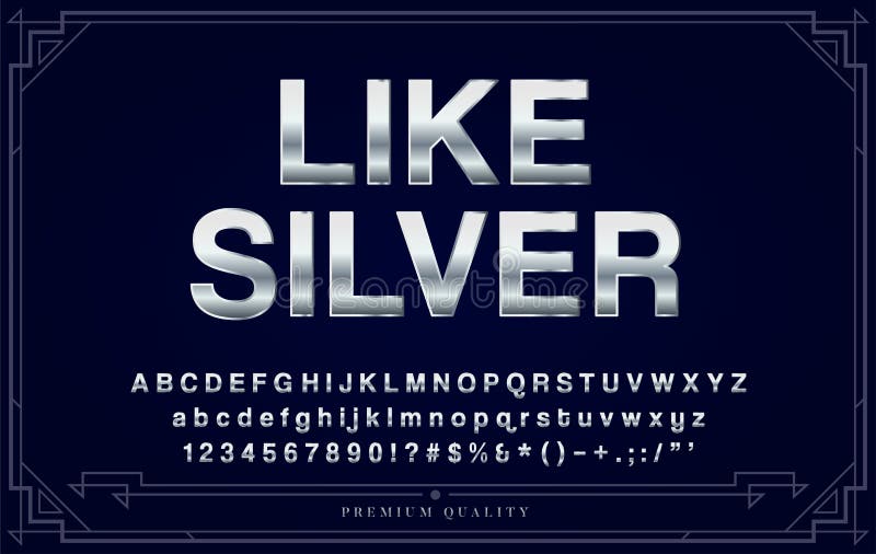 Silver or Chrome Metallic Font Set. Letters, Numbers and Special ...