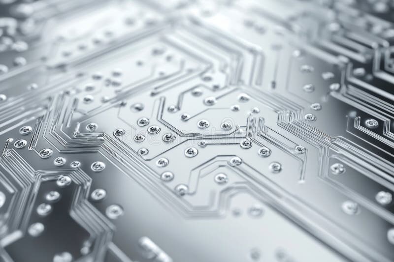 Silver Circuit Board Close-up Detail with Complex Electronic Pathways ...