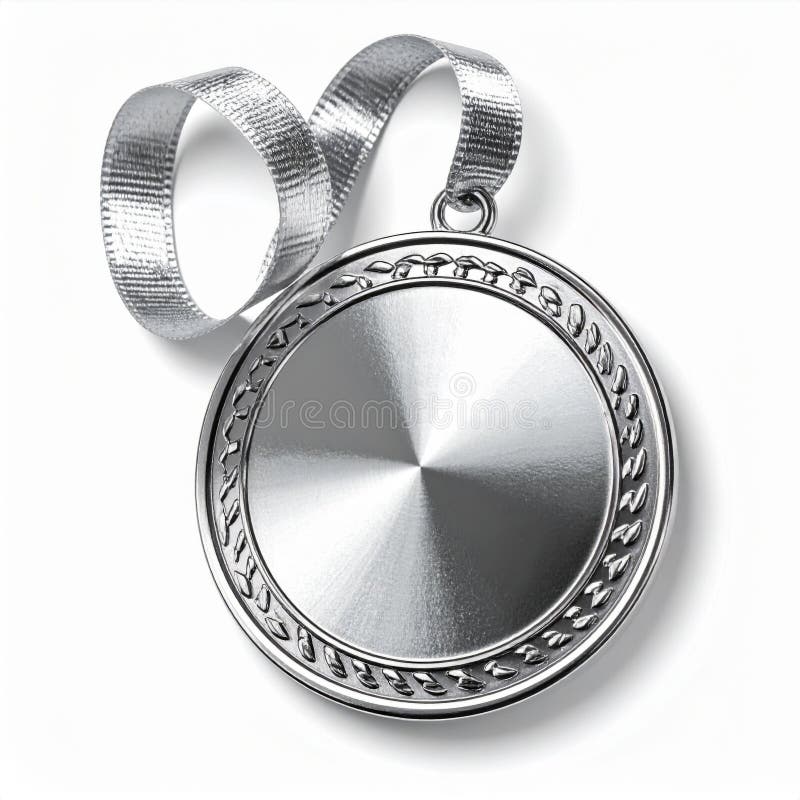 Silver Circular Medal with Blank Center and Ribbon Stock Illustration ...