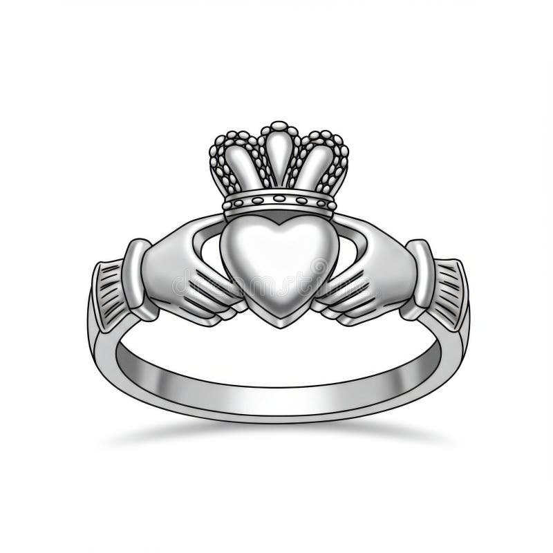 Silver Claddagh Ring with Heart and Crown Stock Illustration ...