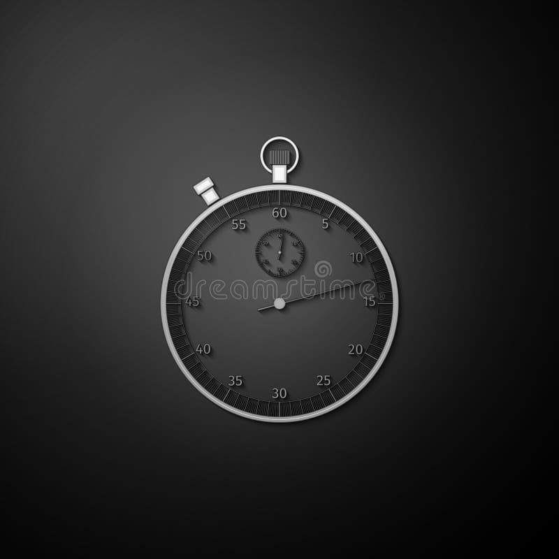 Silver Classic Stopwatch Icon Isolated on Black Background. Timer Icon ...