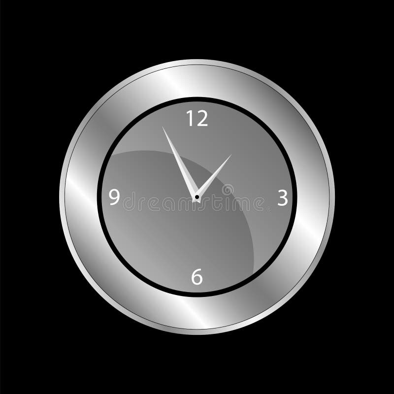 Silver Clock on Black Background - Vector Illustration. Stock Vector ...