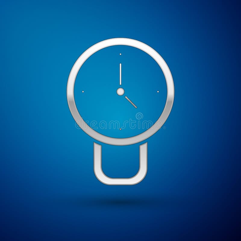 Silver Clock Icon Isolated on Blue Background. Time Symbol Stock Vector ...