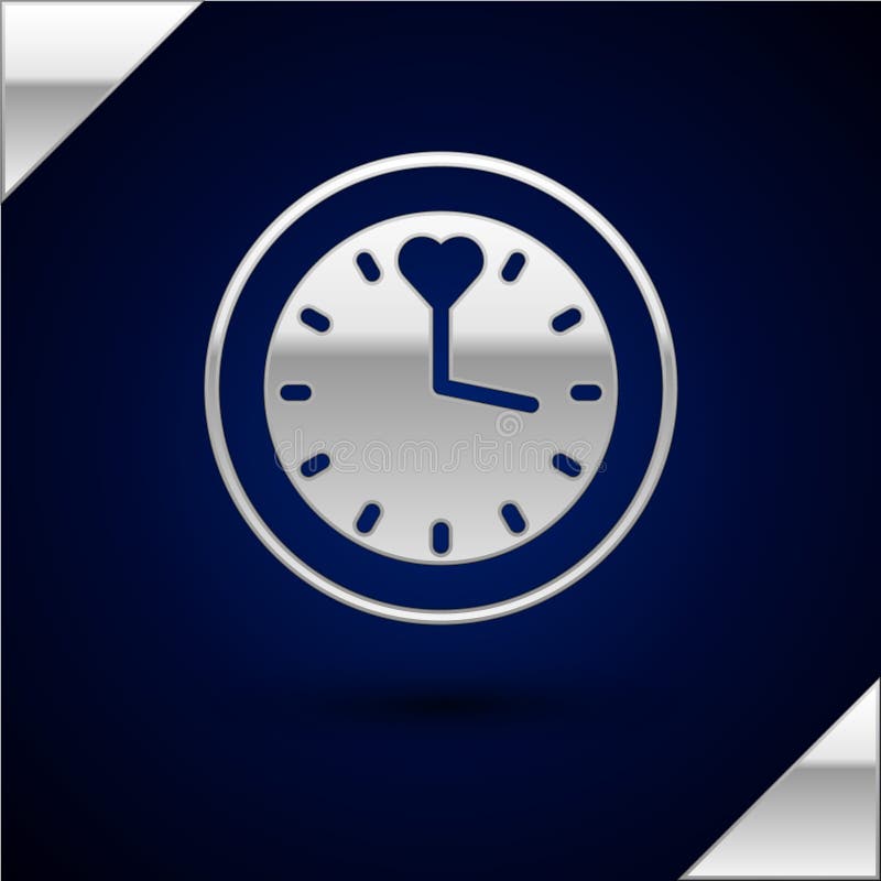 Silver Clock Icon Isolated on Dark Blue Background. Time Symbol Stock ...
