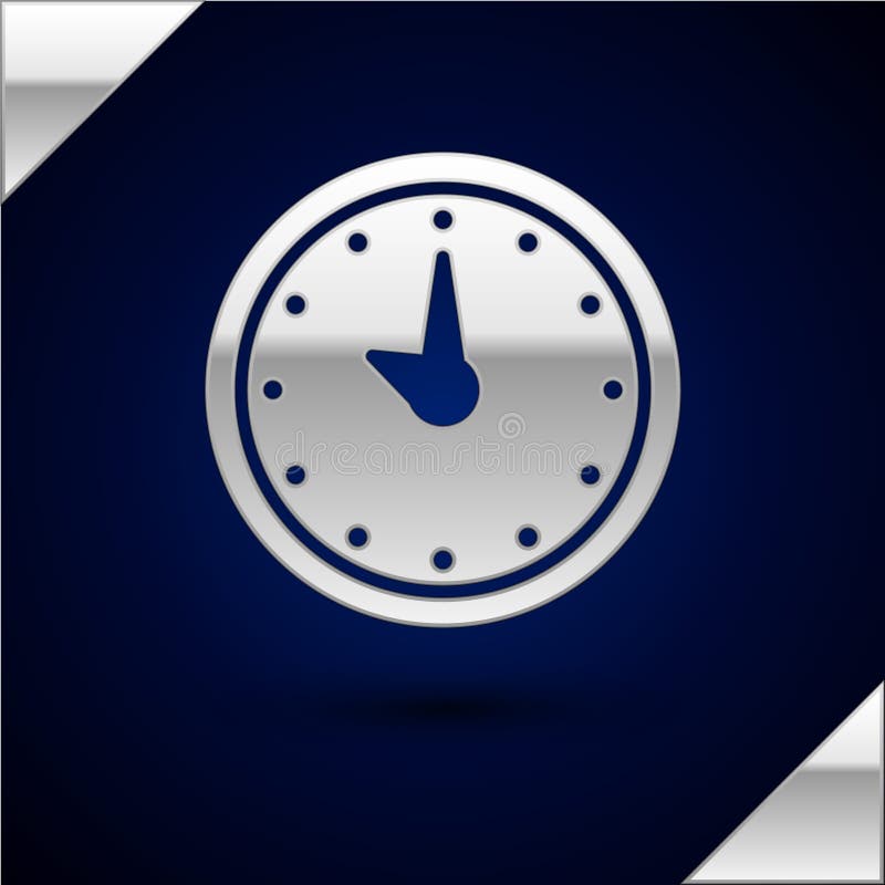 Silver Clock Icon Isolated on Dark Blue Background. Time Symbol Stock ...
