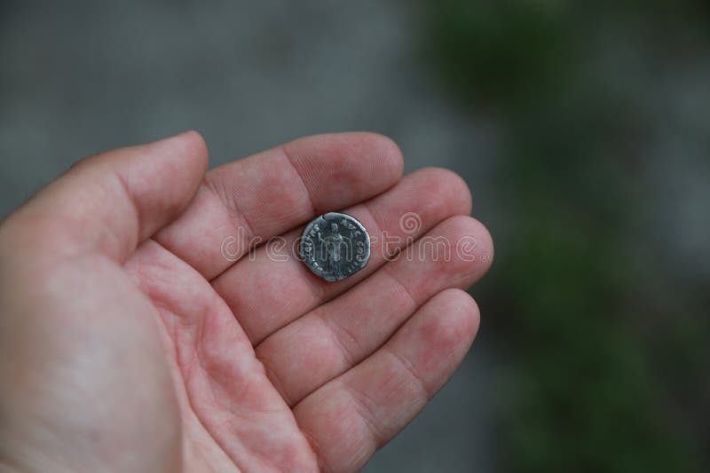 Silver Coin of Ancient Rome in Hand Stock Photo - Image of skin ...