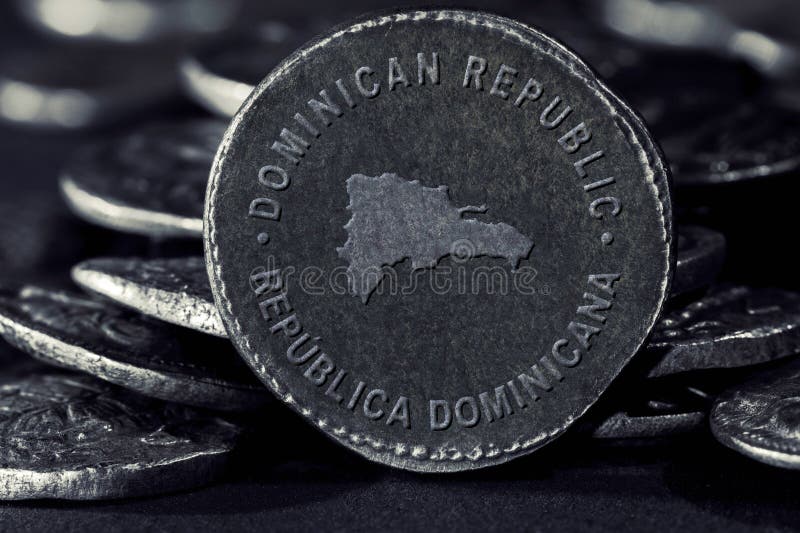 Silver Coin with Map of Dominican Republic Stock Illustration ...