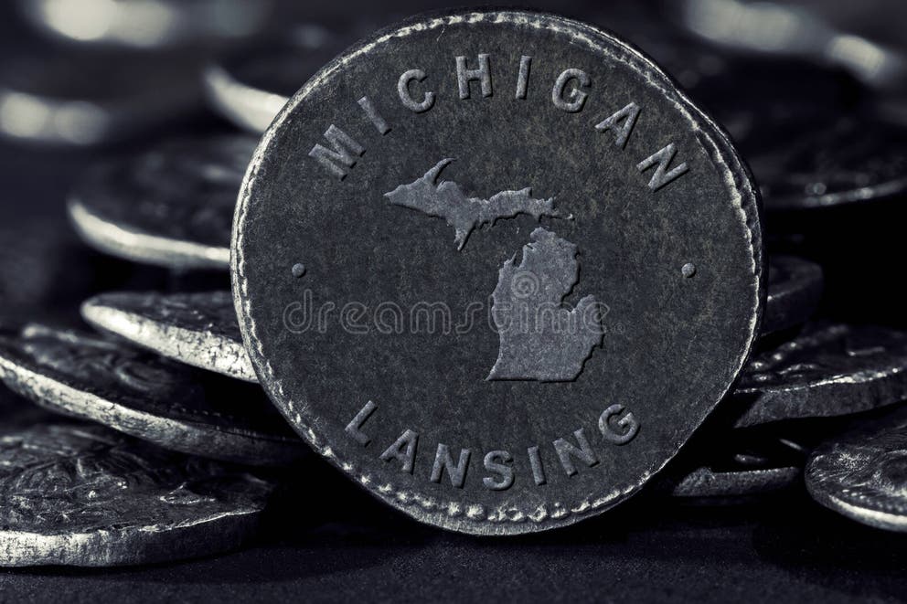 Silver Coin with Map of Michigan Stock Illustration - Illustration of ...