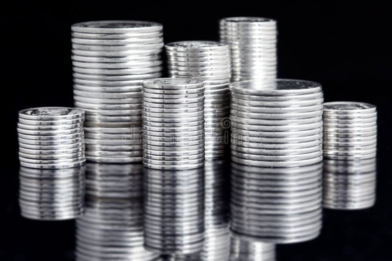 Silver Coin Stack Isolated on White Stock Photo - Image of background ...