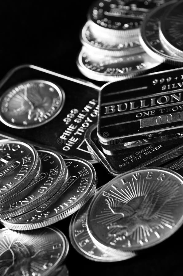 Silver Coins and Bars stock photo. Image of cash, change - 33288950