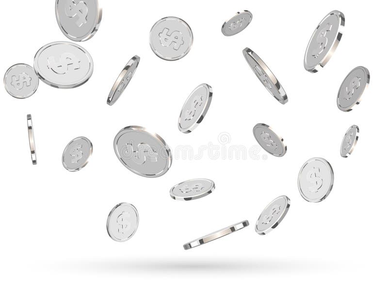 Silver Coins. Realistic Silver Money Isolated on White Background Stock ...